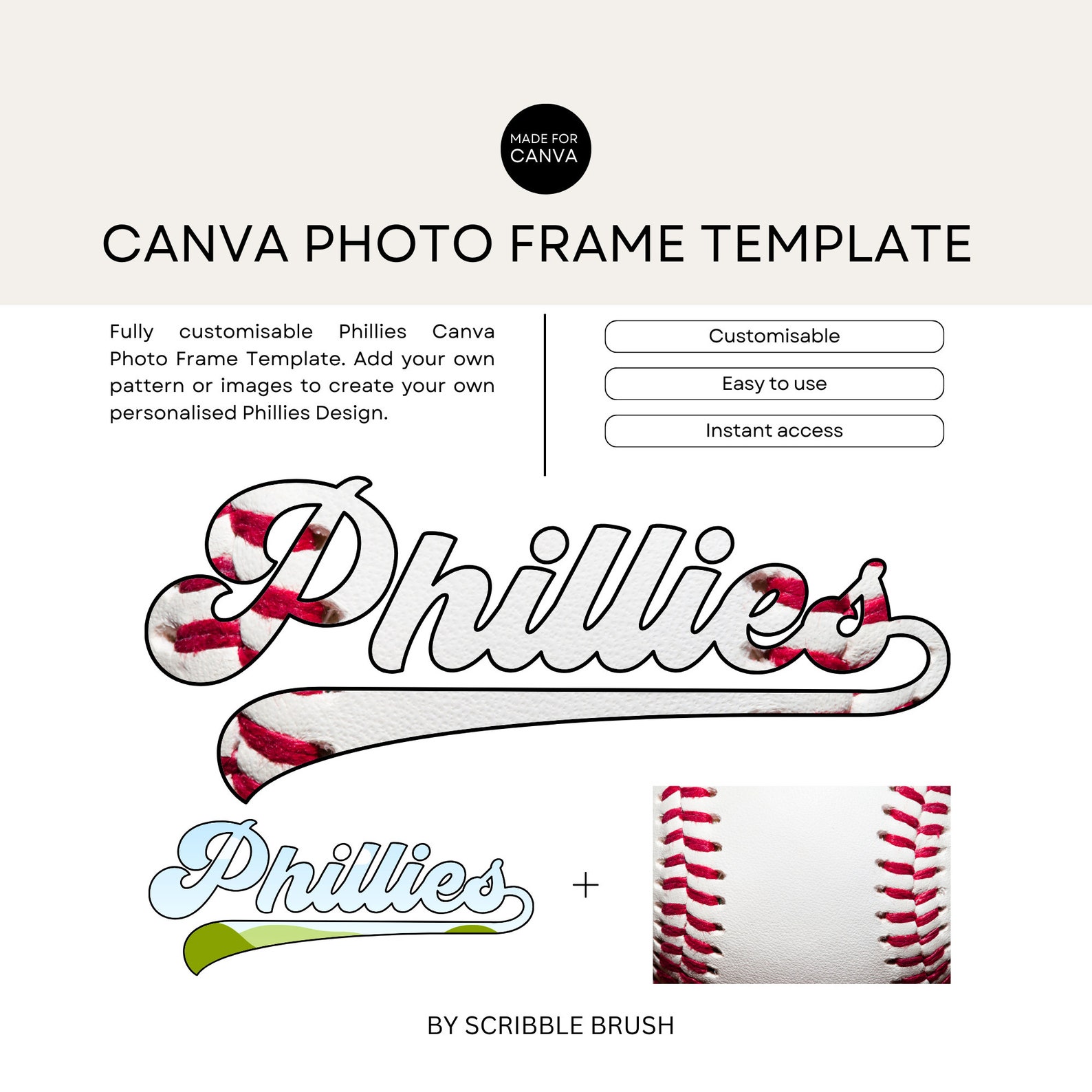 Canva Frame Template, Retro Phillies Photo Frame, Editable Photo ...