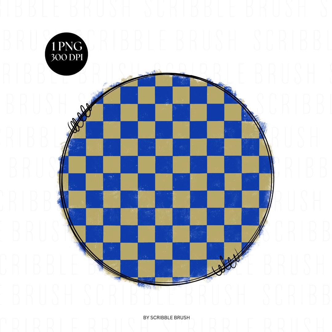 Round Checkered Backsplash Sublimation PNG, Gold and Blue Printable ...