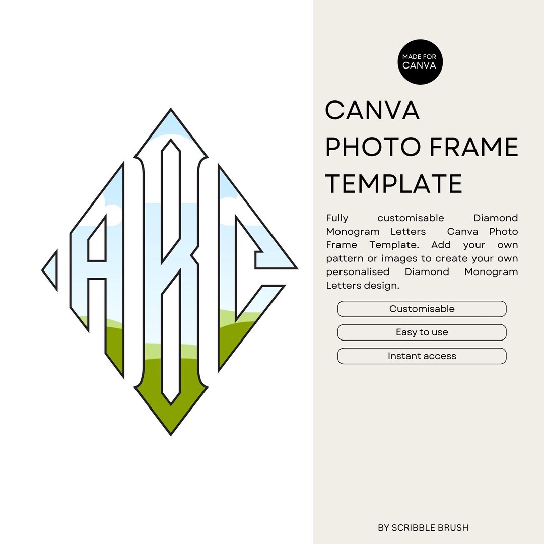 Make Your Own Diamond Monogram Canva Photo Frame Template, Add Your Own ...