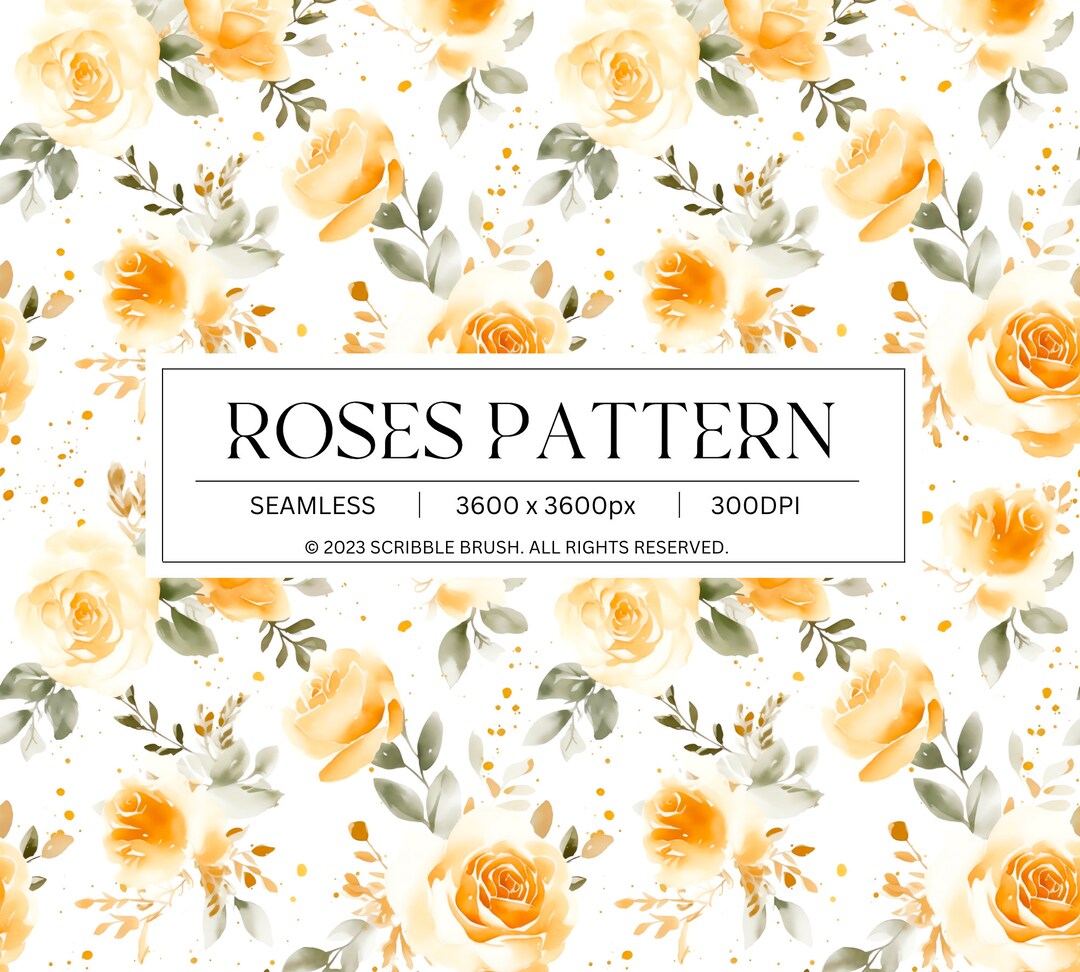 Roses Seamless Pattern, Printable Fabric Pattern, Yellow Watercolor ...