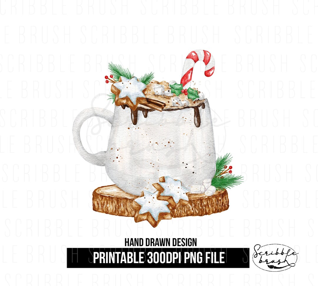 White Hot Chocolate Christmas Mug Sublimation PNG Design, Gingerbread ...