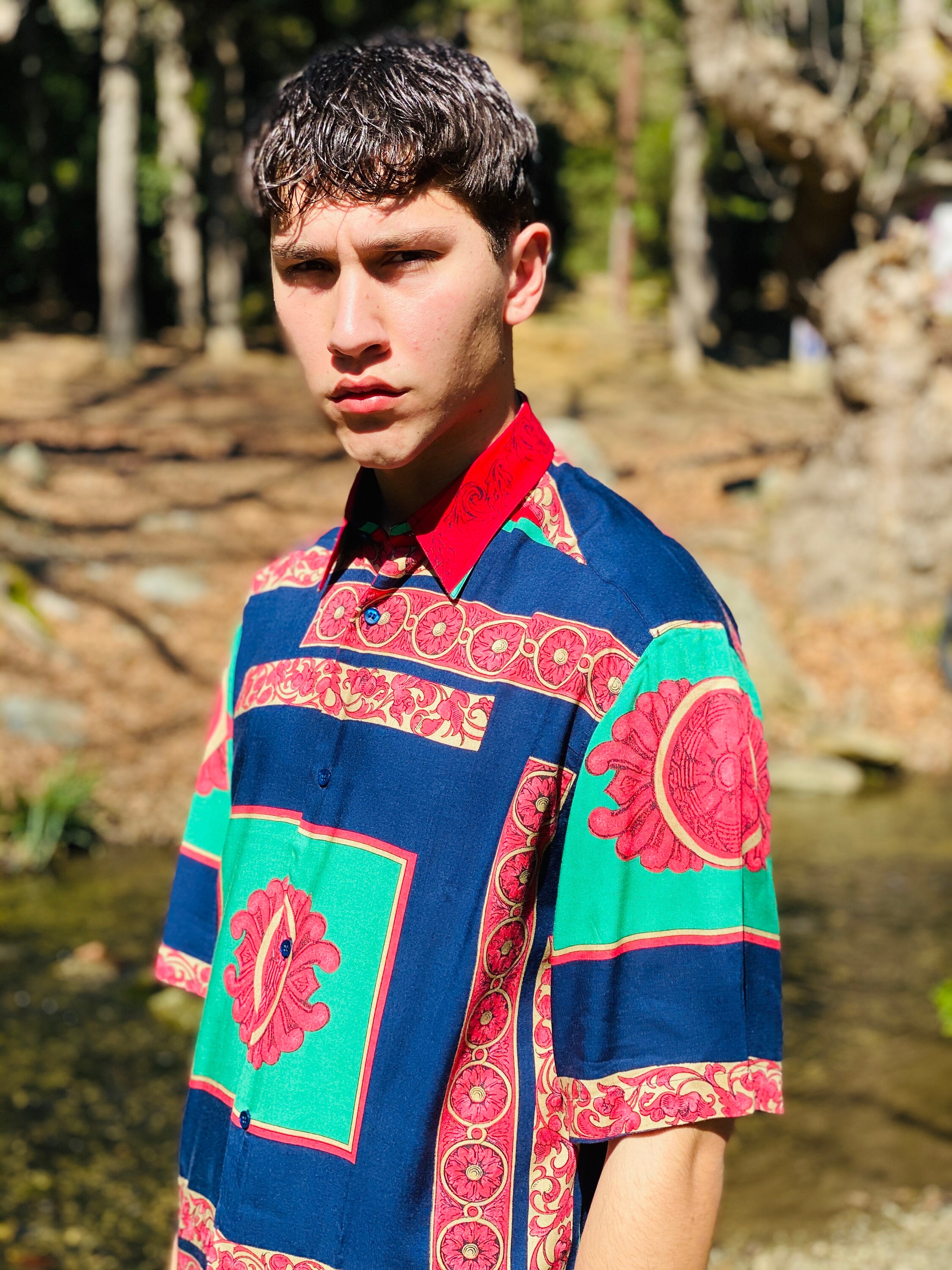 Vintage 90's Multicolor Meander Printed Shirt for Men Deadstock Size ...