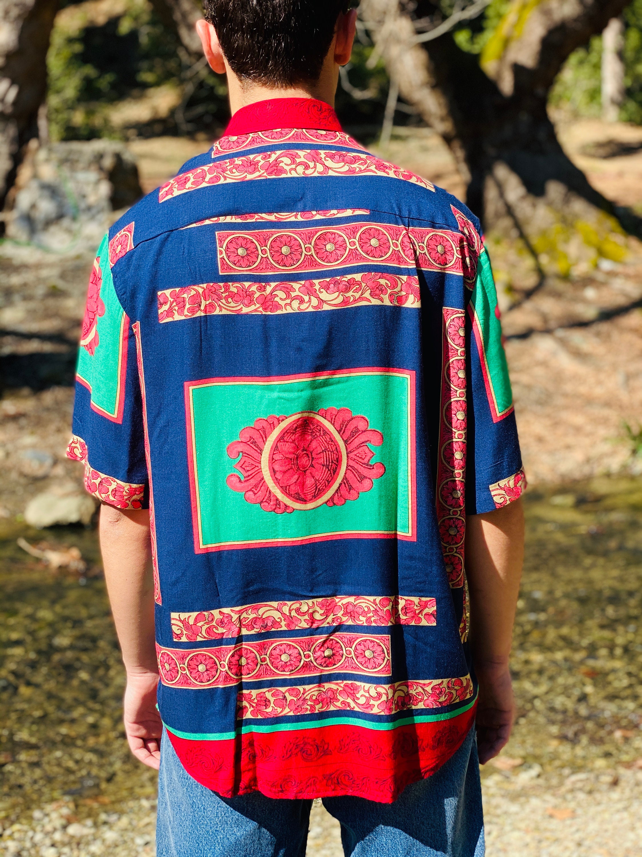 Vintage 90's Multicolor Meander Printed Shirt for Men Deadstock Size ...