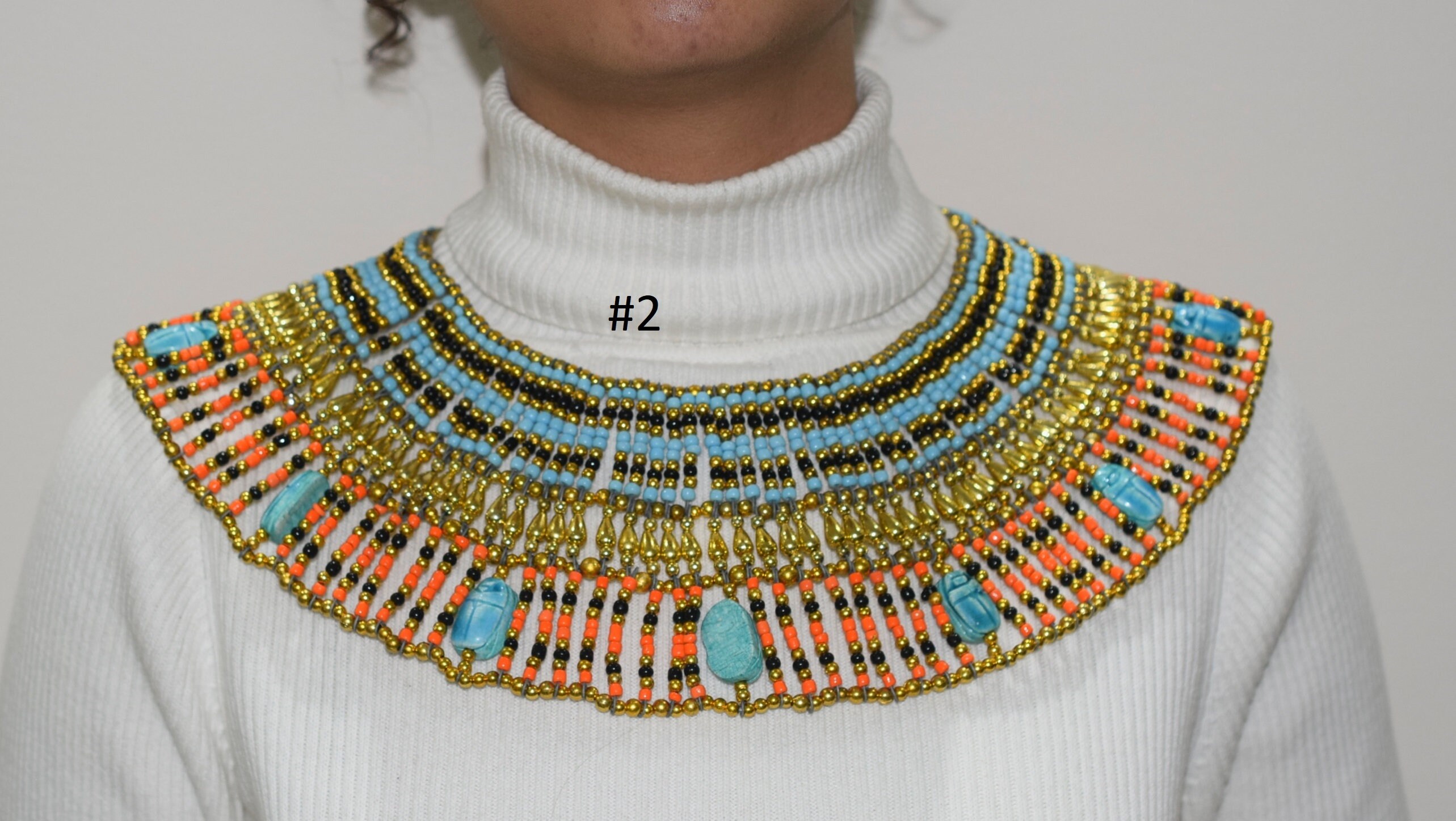 Egyptian Handmade Queen Cleopatra Necklace Beads With Scarab Halloween ...