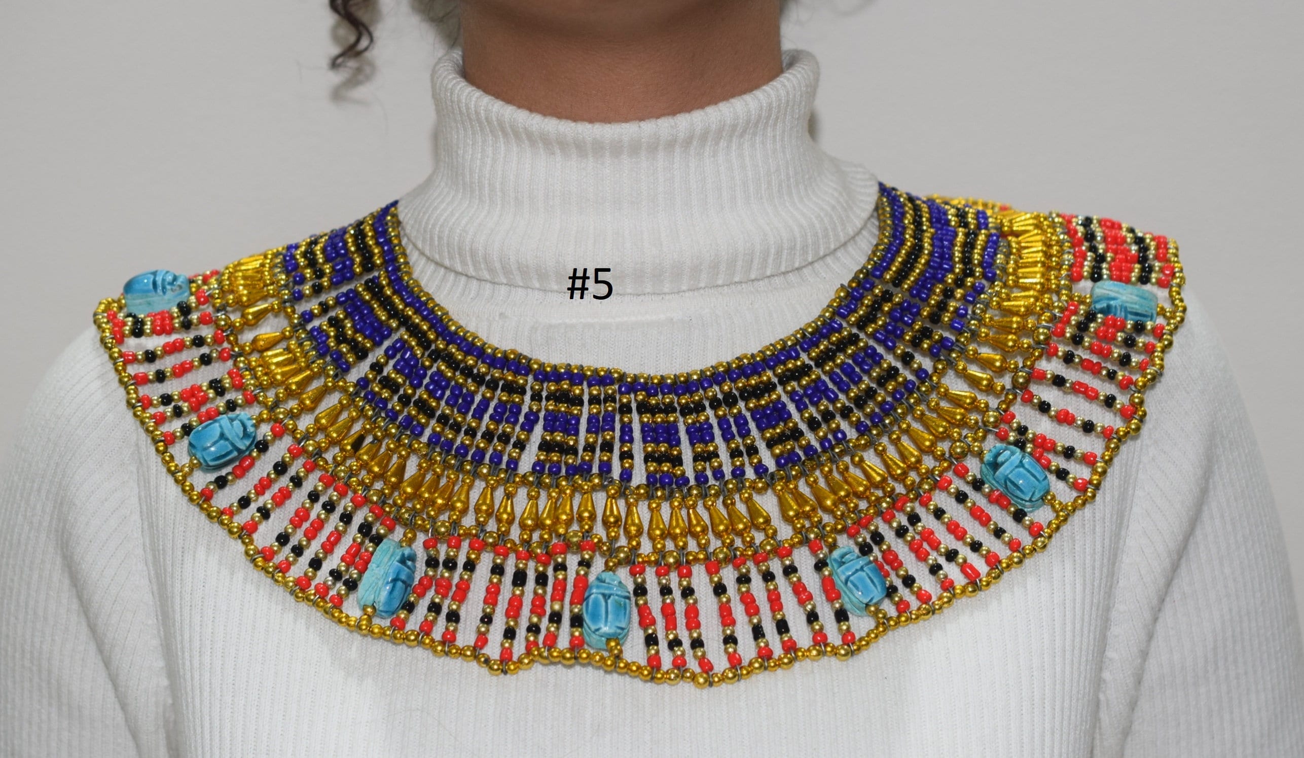 Egyptian Handmade Queen Cleopatra Necklace Beads With Scarab Halloween ...