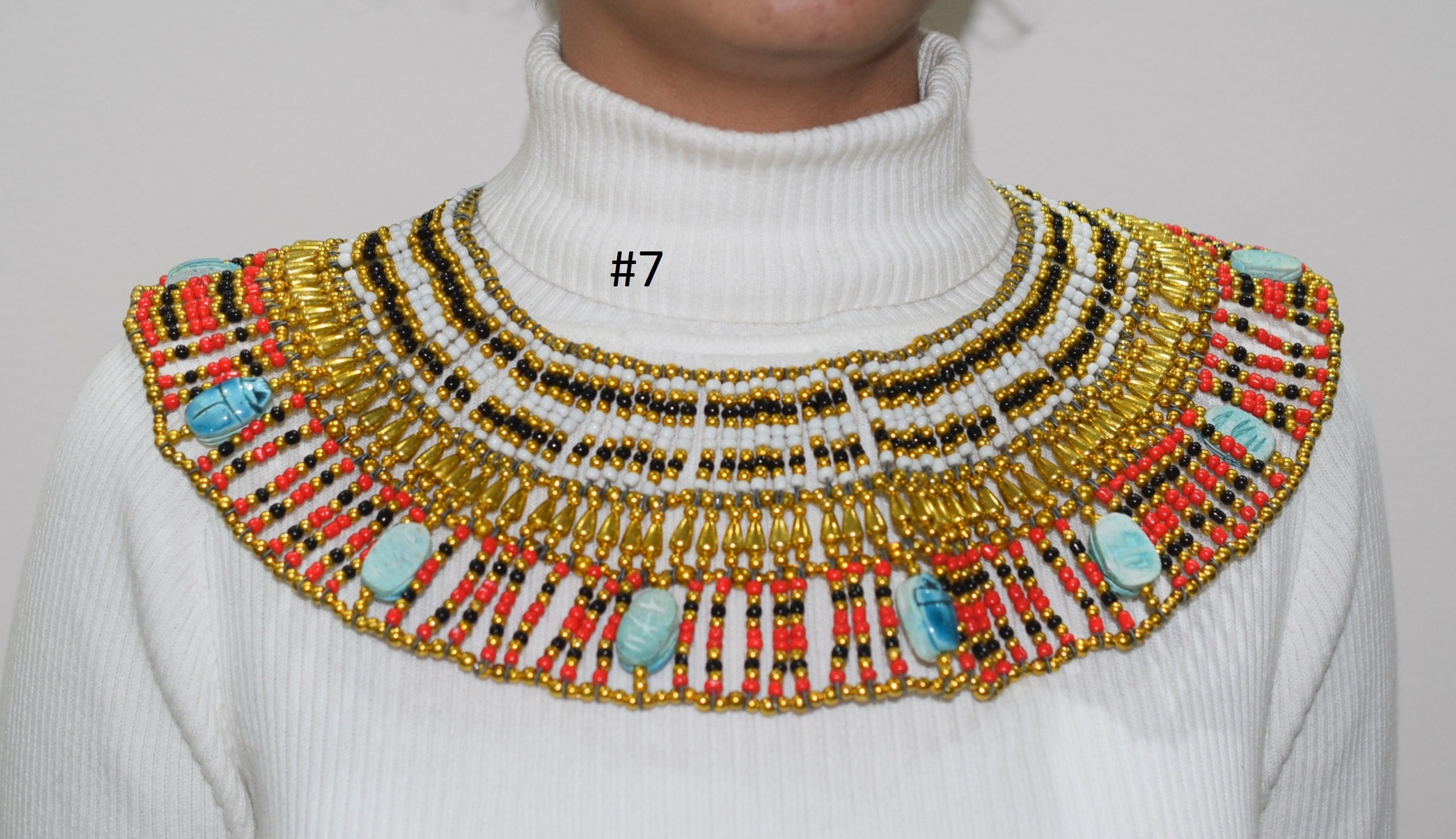 Egyptian Handmade Queen Cleopatra Necklace Beads With Scarab Halloween ...