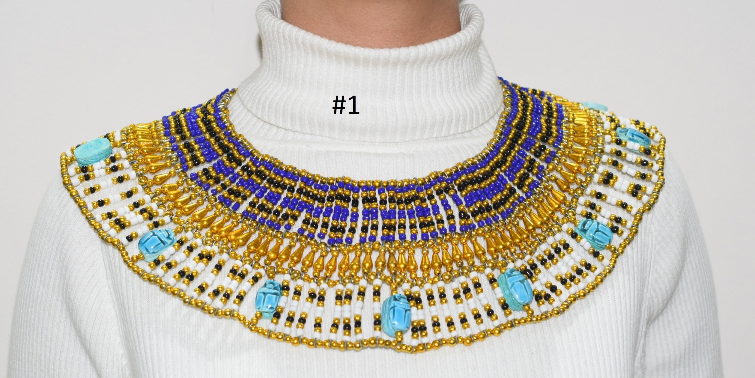 Egyptian Handmade Queen Cleopatra Necklace Beads With Scarab Halloween ...