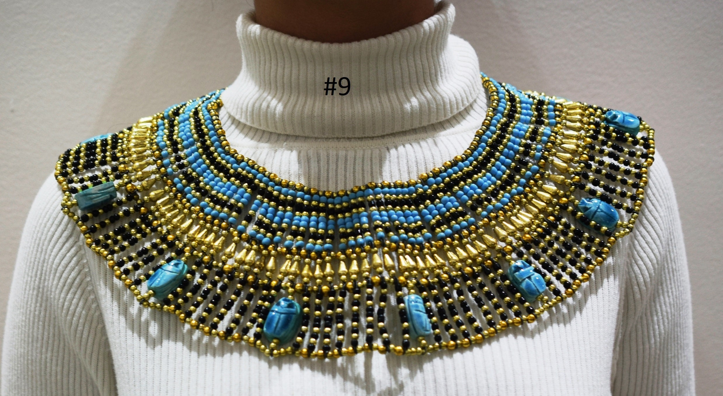 Egyptian Handmade Queen Cleopatra Necklace Beads With Scarab Halloween ...