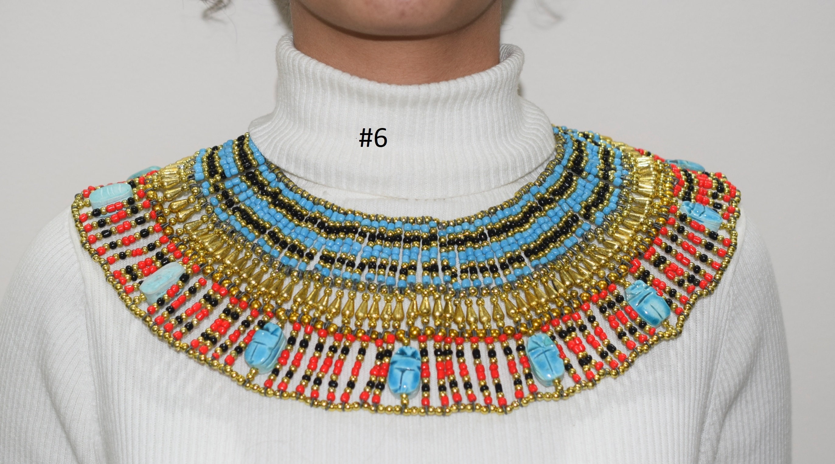 Egyptian Handmade Queen Cleopatra Necklace Beads With Scarab Halloween ...