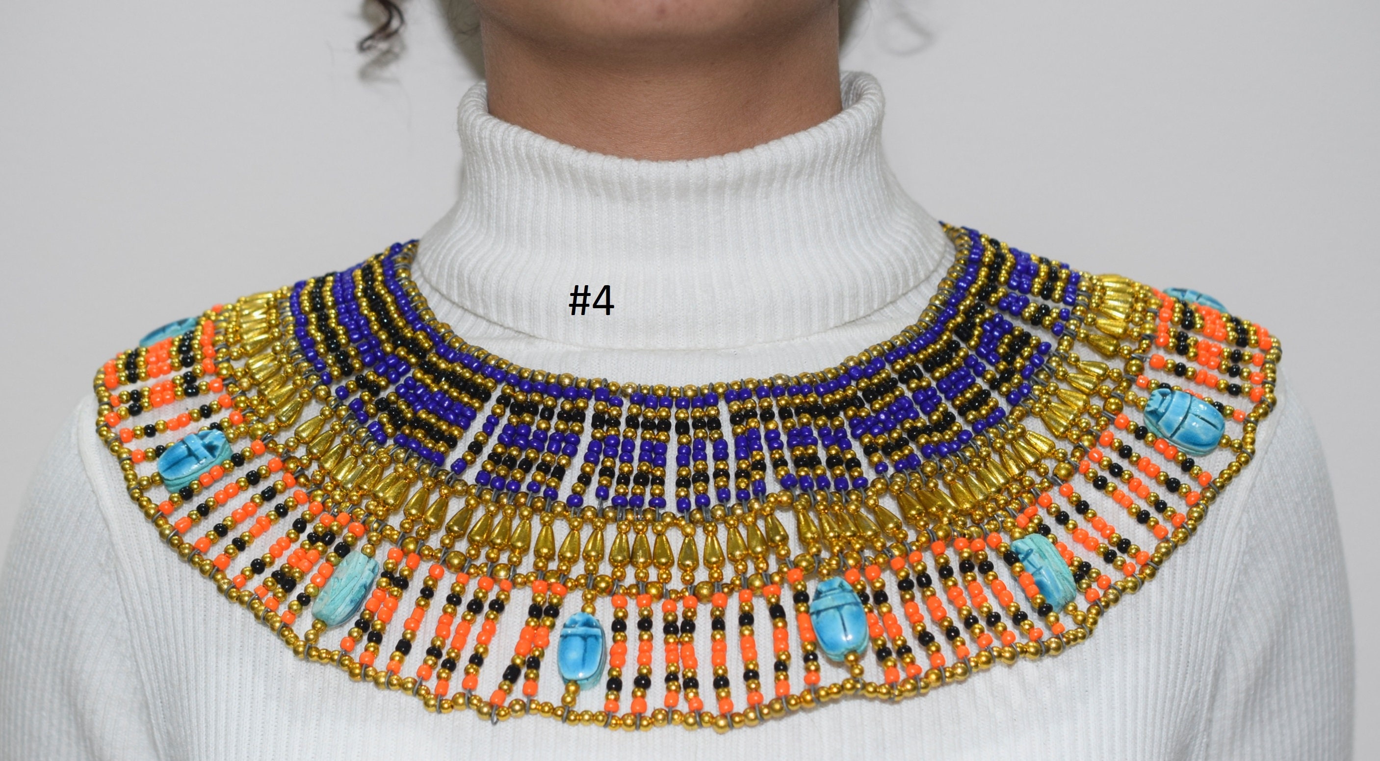 Egyptian Handmade Queen Cleopatra Necklace Beads With Scarab Halloween ...