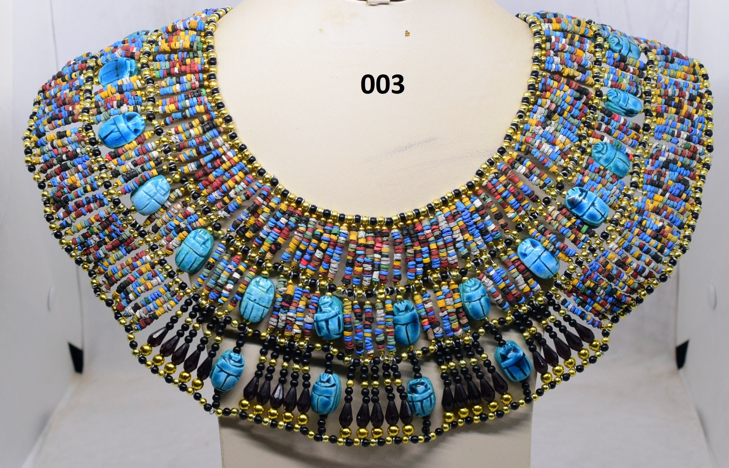 Egyptian Queen Cleopatra Style Pharaoh's Necklace/collar Mummy Faience ...