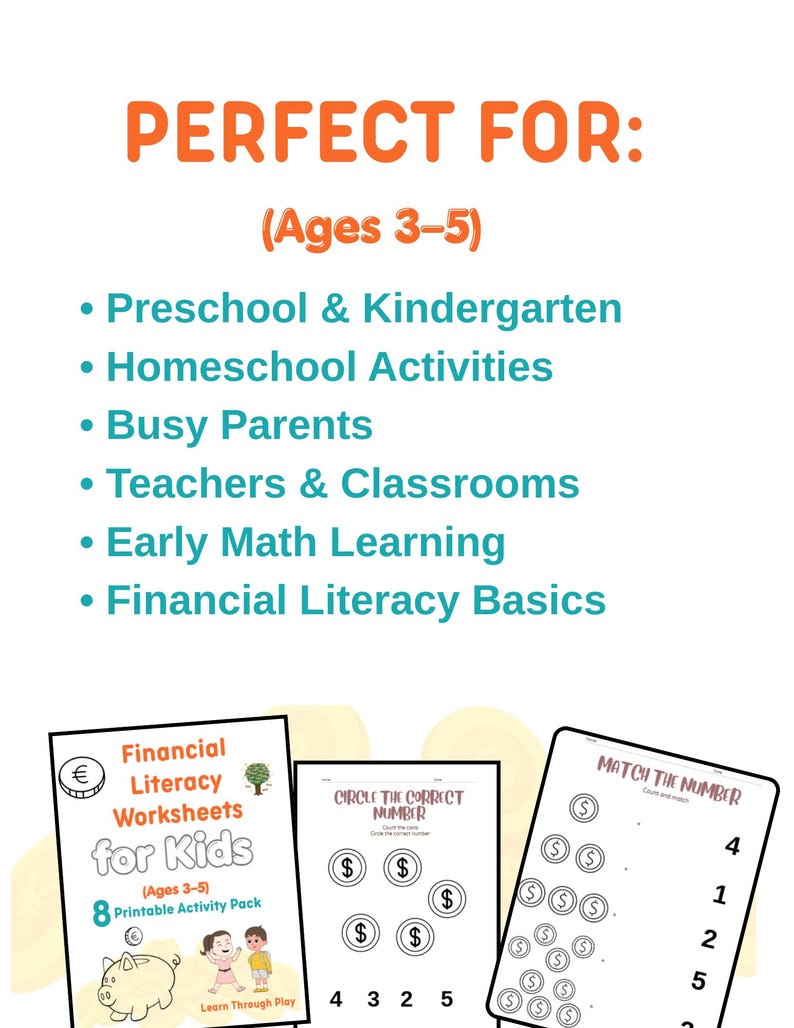 Financial Literacy Worksheets for Kids (ages 3-5) | Counting Money ...