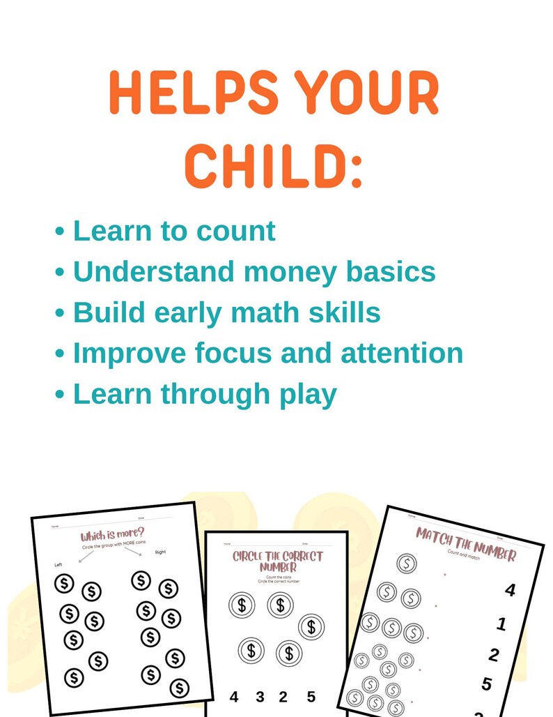 Financial Literacy Worksheets for Kids (ages 3-5) | Counting Money ...