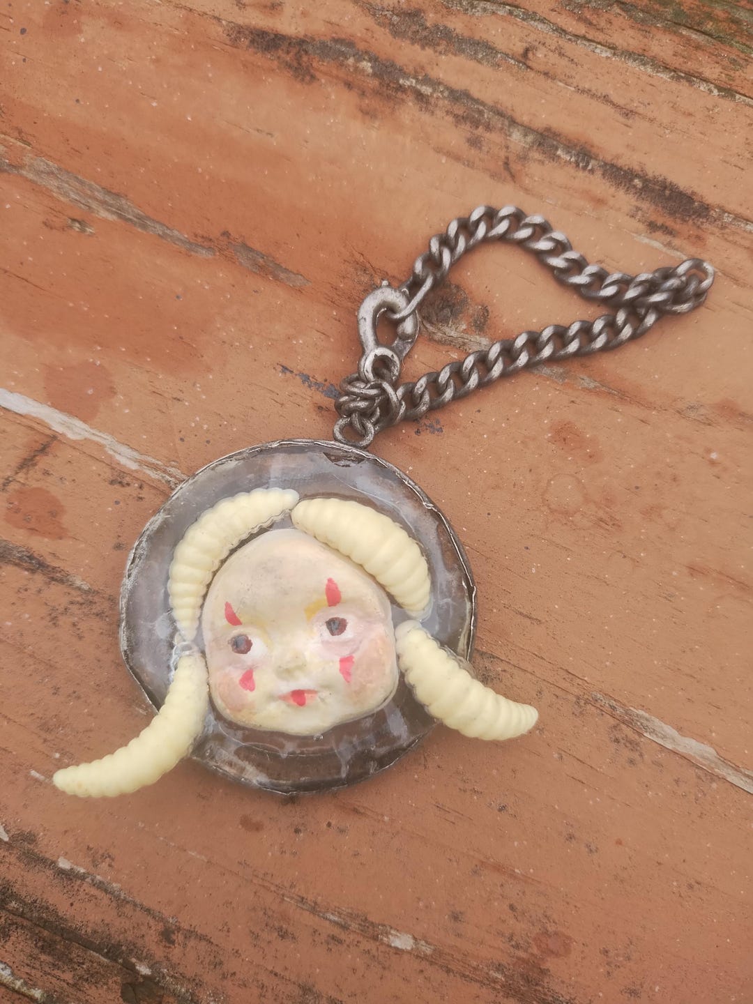 Doll Baby Face With Maggot Hair Keychain - Etsy