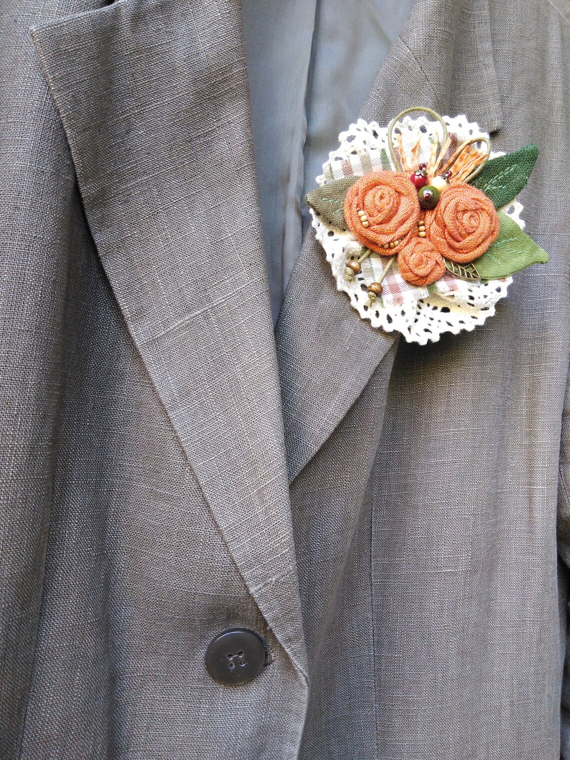Orange-green Brooch/textile Brooch/floral Brooch/rose Brooch/gift for ...
