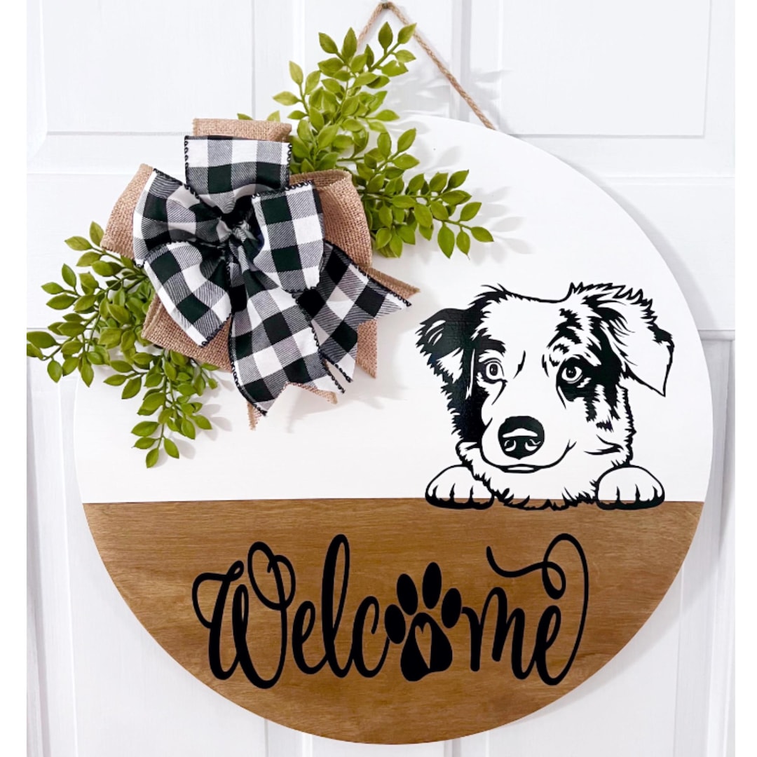 Australian Shepherd Welcome Sign: Aussie Dog Door Hanger - Etsy