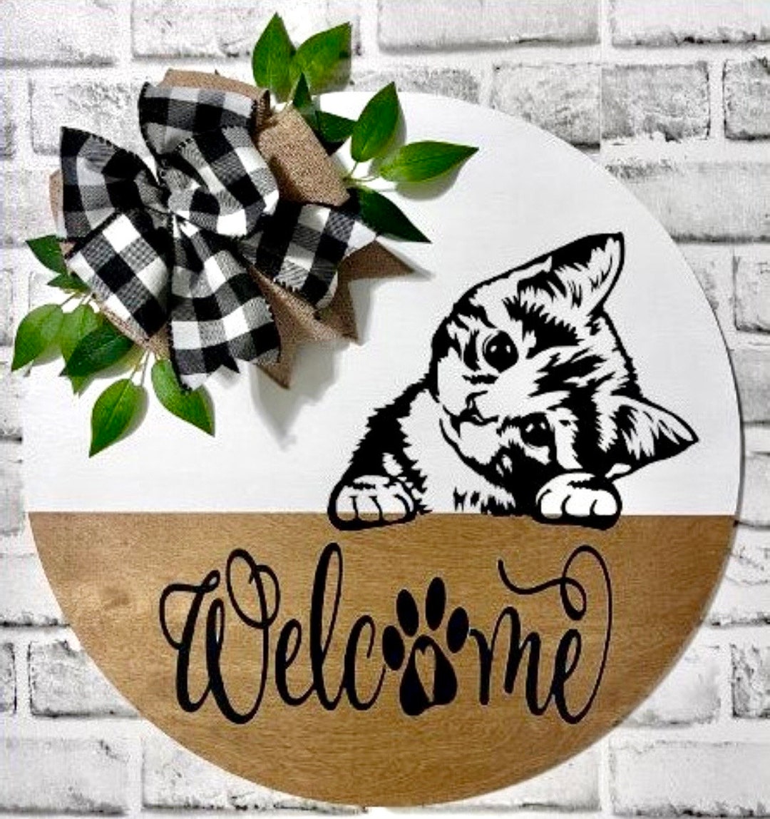 Tabby Cat Welcome Sign, Tabby Cat Door Sign, Cat Welcome Sign - Etsy