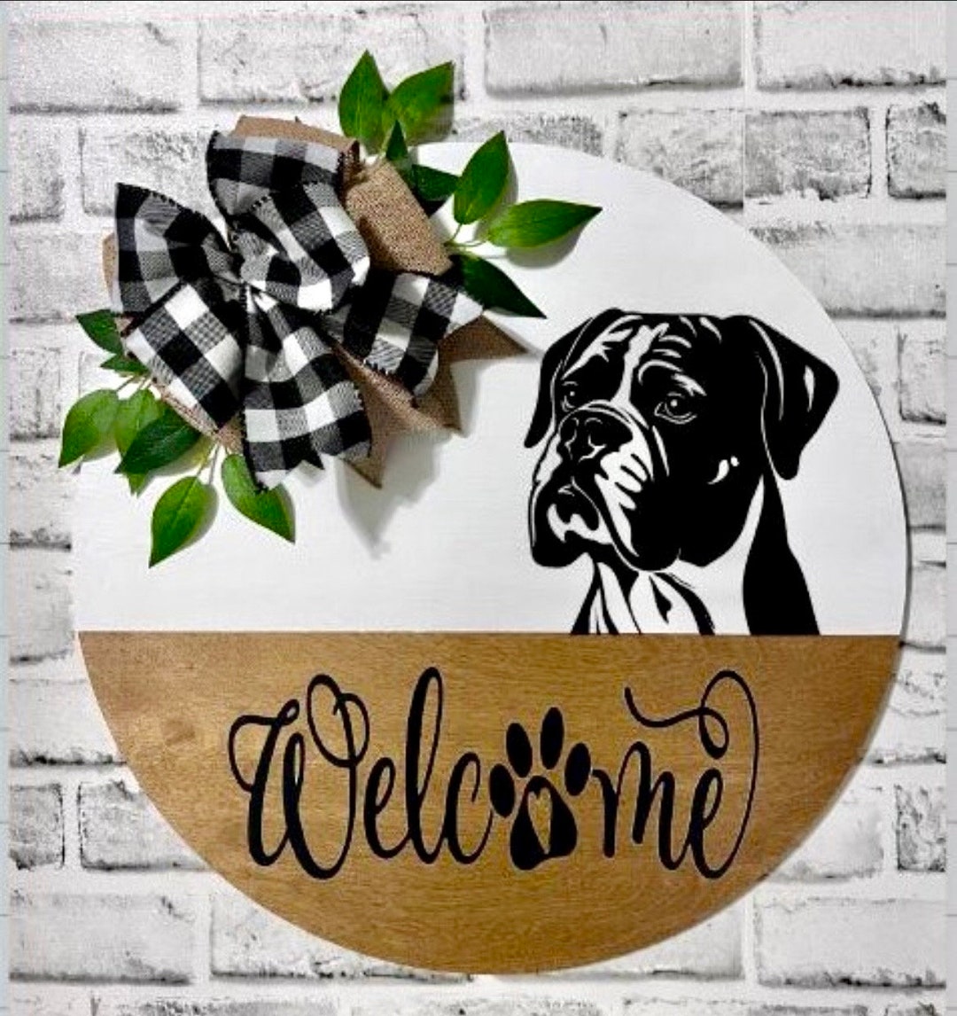 Boxer 18 Inch Door Hanger Welcome Sign, Boxer 3, Dog Welcome Sign - Etsy
