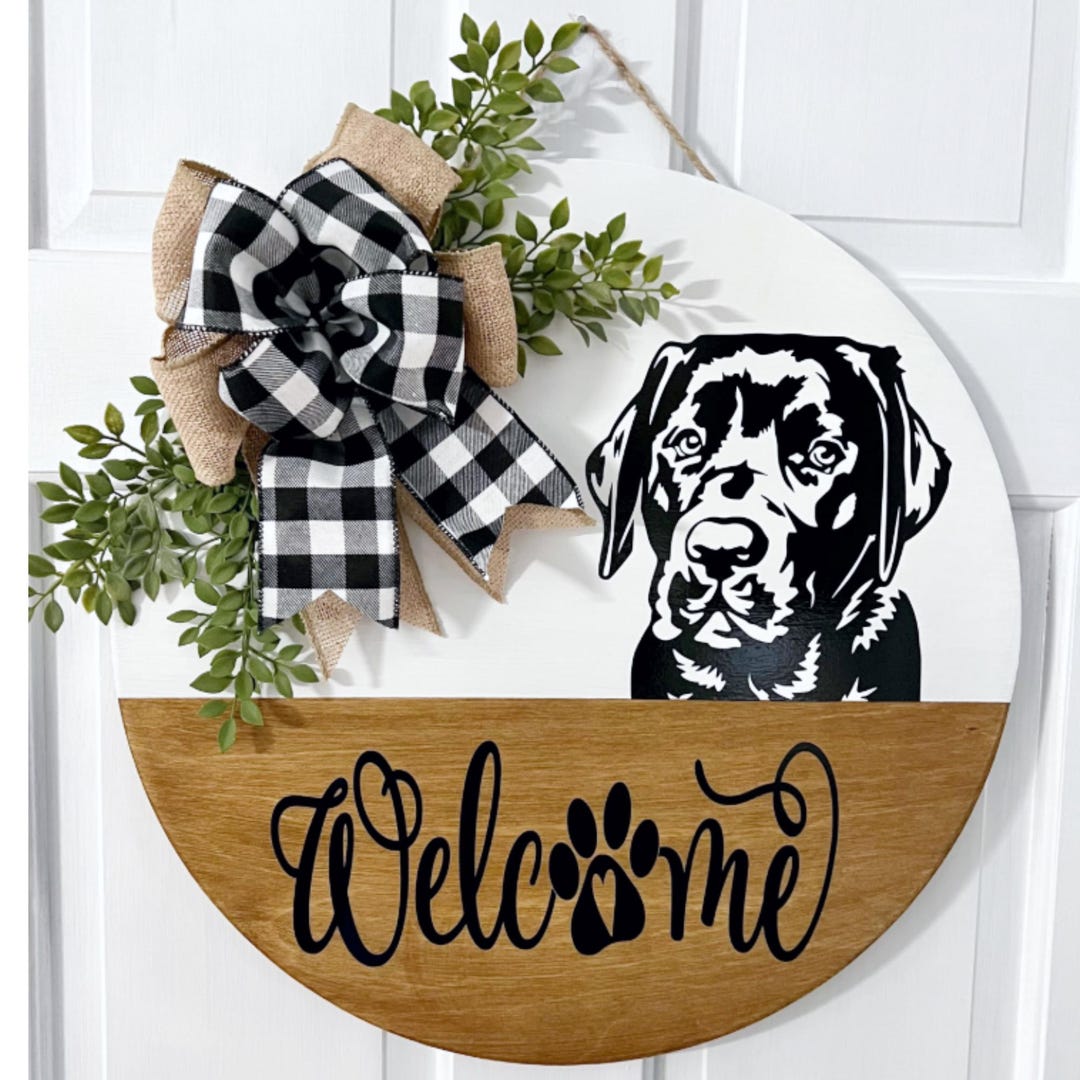 English Black Lab 18 Inch Door Hanger Welcome Sign, Black Lab Welcome ...