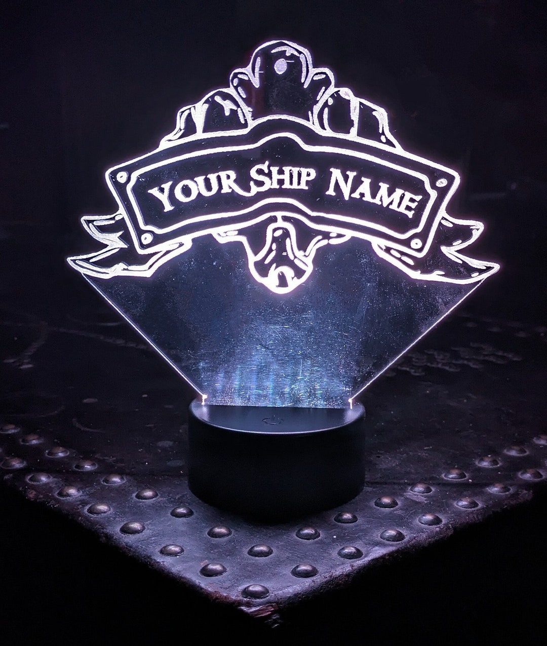 Sea of Thieves Inspired Personalised Ship Name Crest. Acrylic LED Lamp ...