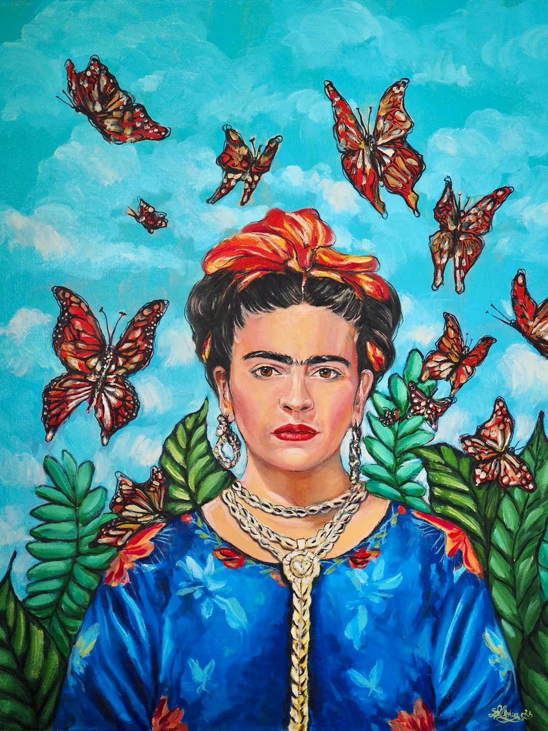 Frida With Monarch Butterflies, Oil Paintig, Original Art, Mexican ...