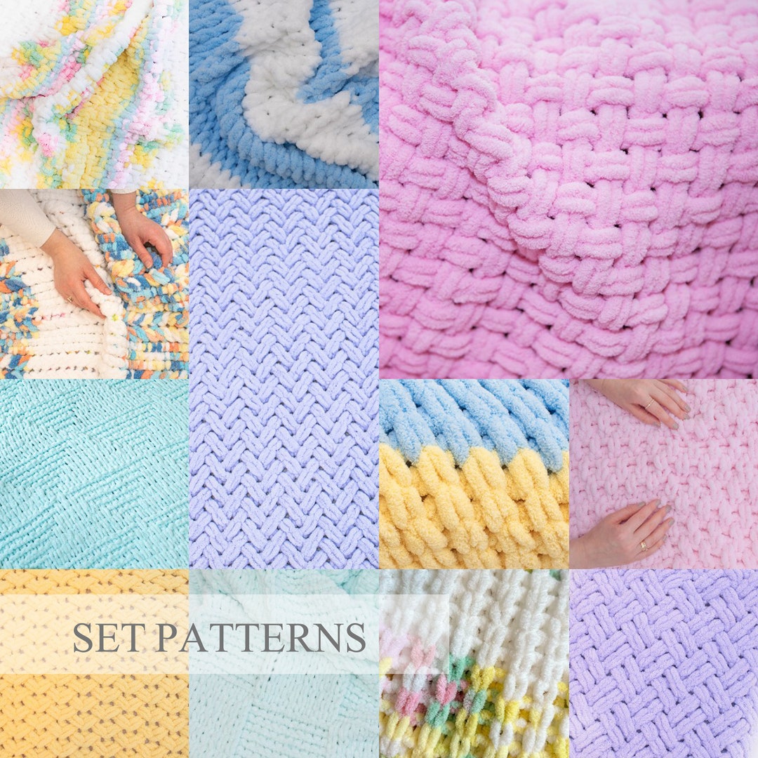 SET 12 Beginners Loop Yarn Blanket Pattern, Do It Yourself, Alize Puffy ...