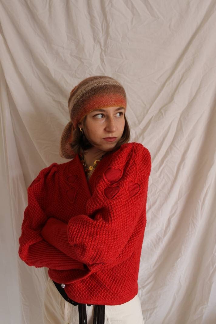 Red Vintage Knitted and Hand Embroidered Austrian Tracht Sweater With ...
