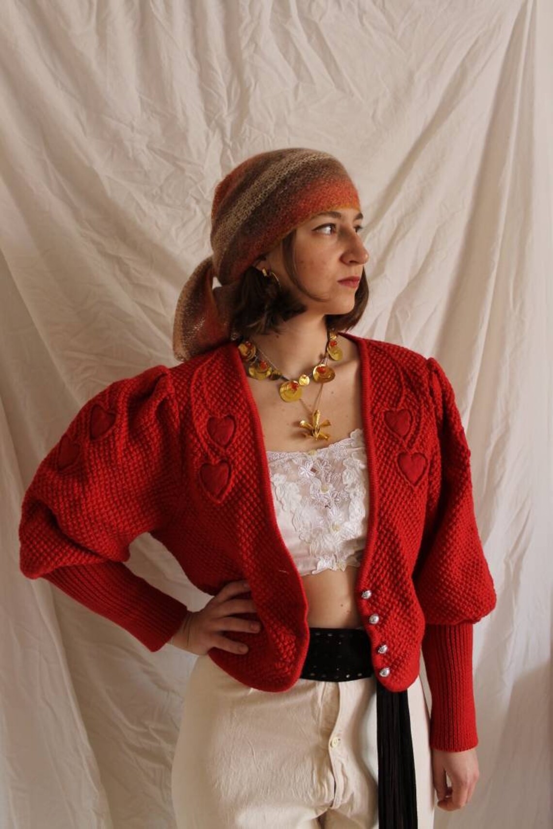 Red Vintage Knitted and Hand Embroidered Austrian Tracht Sweater With ...