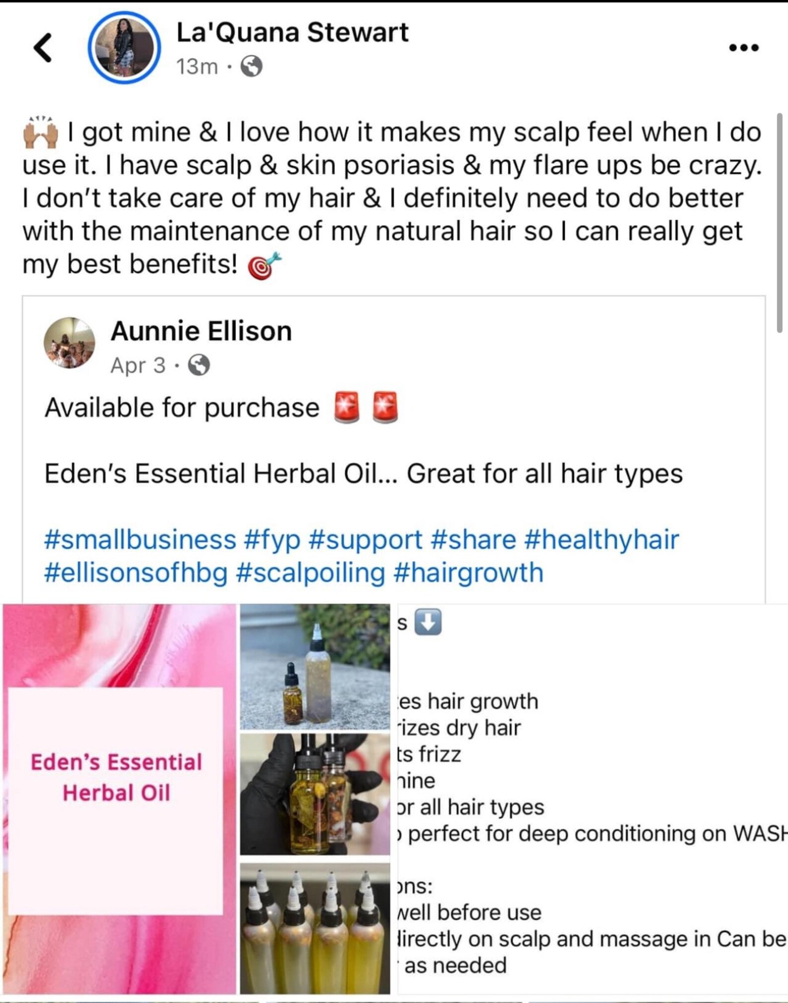 Edens Essential Herbal Oil(hair Growth Oil) - Etsy