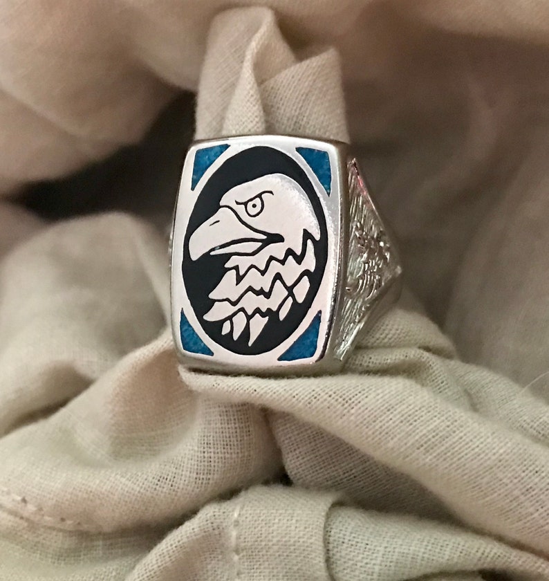 Silver Eagle Head Ring W Turquoise Inlay - Etsy
