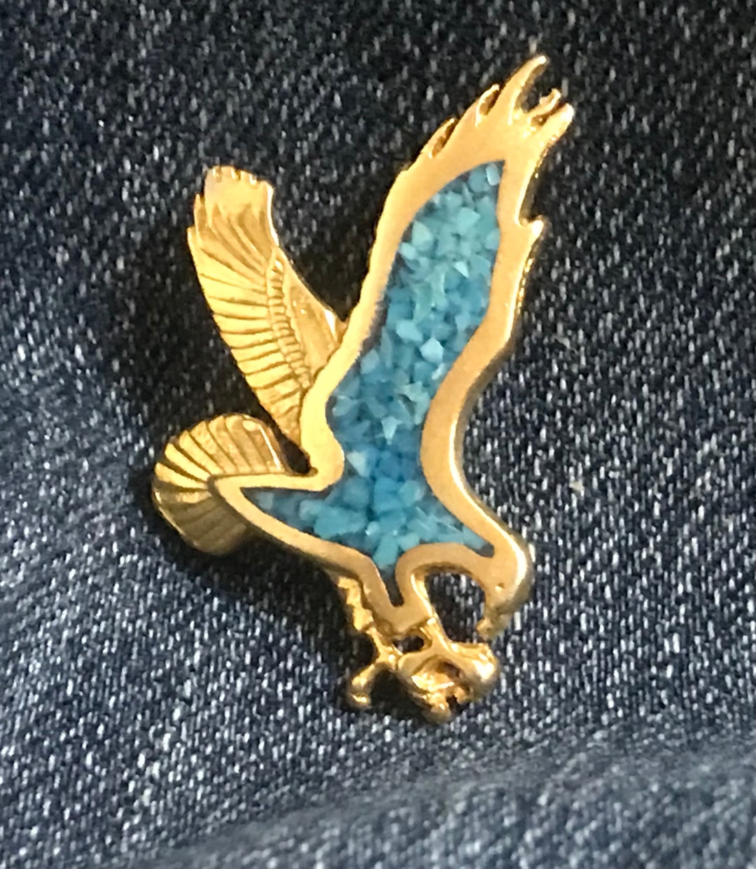 Gold Eagle Lapel/ Hat Pin W Turquoise - Etsy
