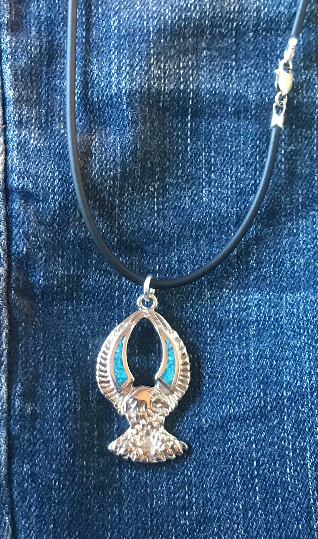 Eagle With Turquoise Inlay Necklace - Etsy