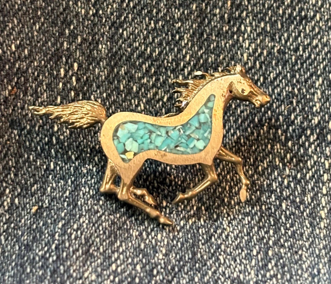 Silver Horse Lapel/ Hat Pin W Turquoise - Etsy