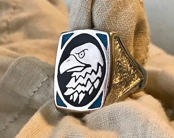 Silver Biker HD Turquoise Eagle Inlay Ring - Etsy