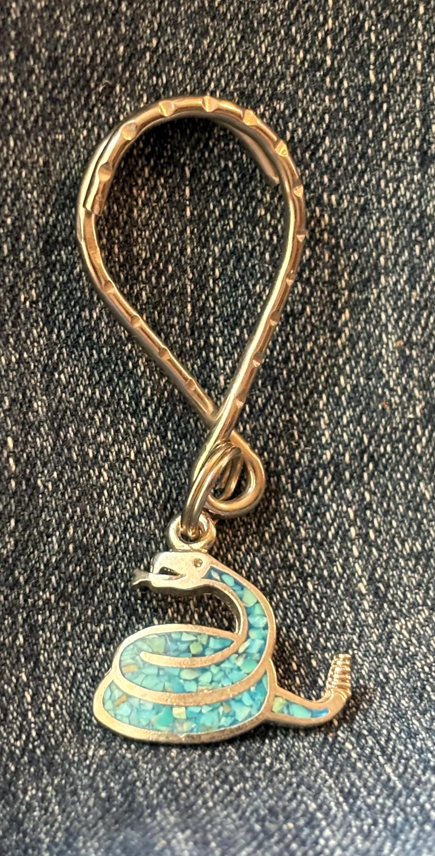Silver Rattlesnake Coiled W/turquoise Inlay Key Ring - Etsy