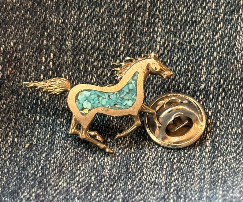 Silver Horse Lapel/ Hat Pin W Turquoise - Etsy