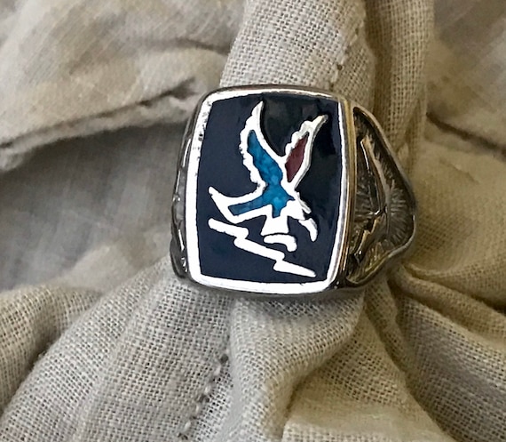Silver Biker HD Turquoise Eagle Inlay Ring, 57% OFF