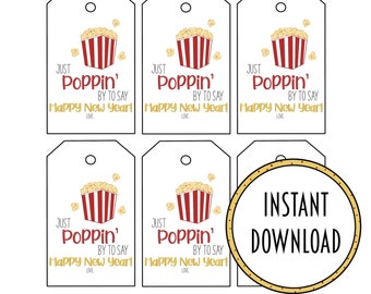 Popcorn Holiday Gift Tags, 9 Gift Tags, Popcorn Tags, Printable Gift ...