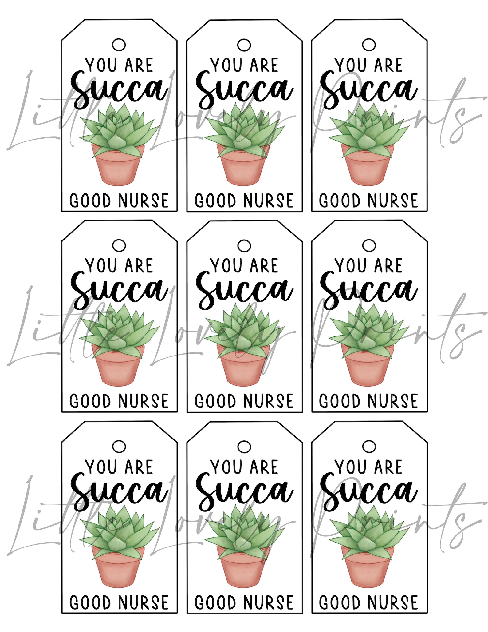 Nurse Succulent Gift Tag: "you Are SUCCA Good Nurse" (printable ...