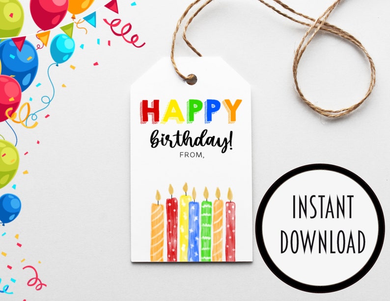 Happy Birthday Gift Tag Printable Watercolor Candles Birthday | Etsy