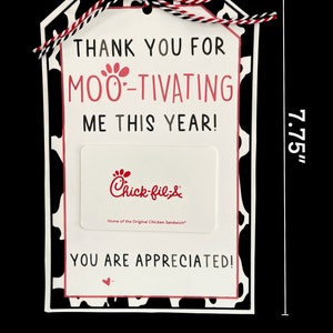 Chick-fil-a Teacher Appreciation Gift Card Holder, Printable, Instant ...