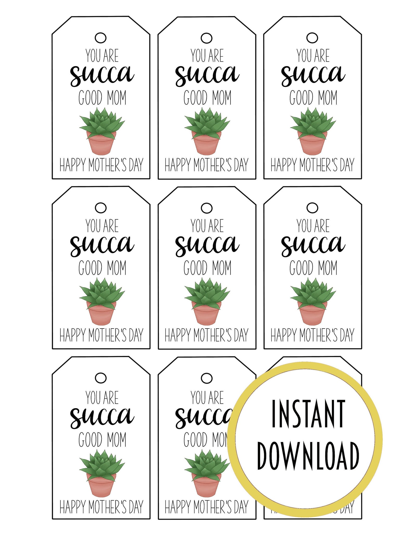 Mother's Day Succulent Gift Tags you Are SUCCA Good - Etsy