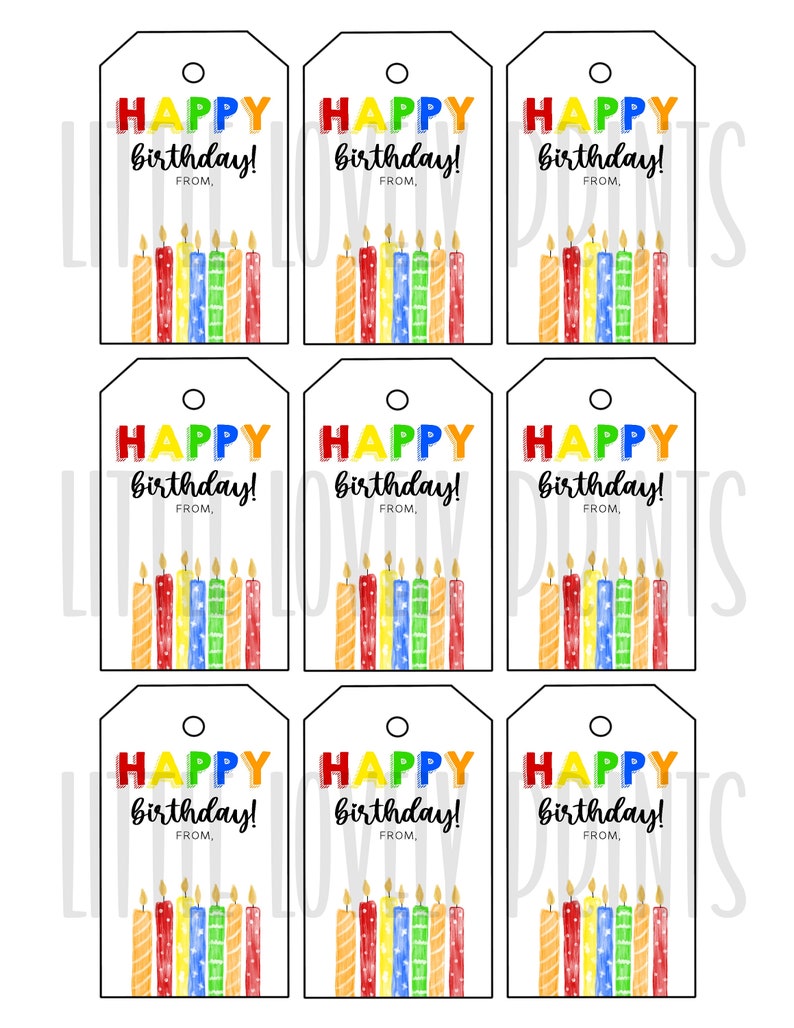 Watercolor Candles Birthday Gift Tag: Rainbow Printable (instant ...
