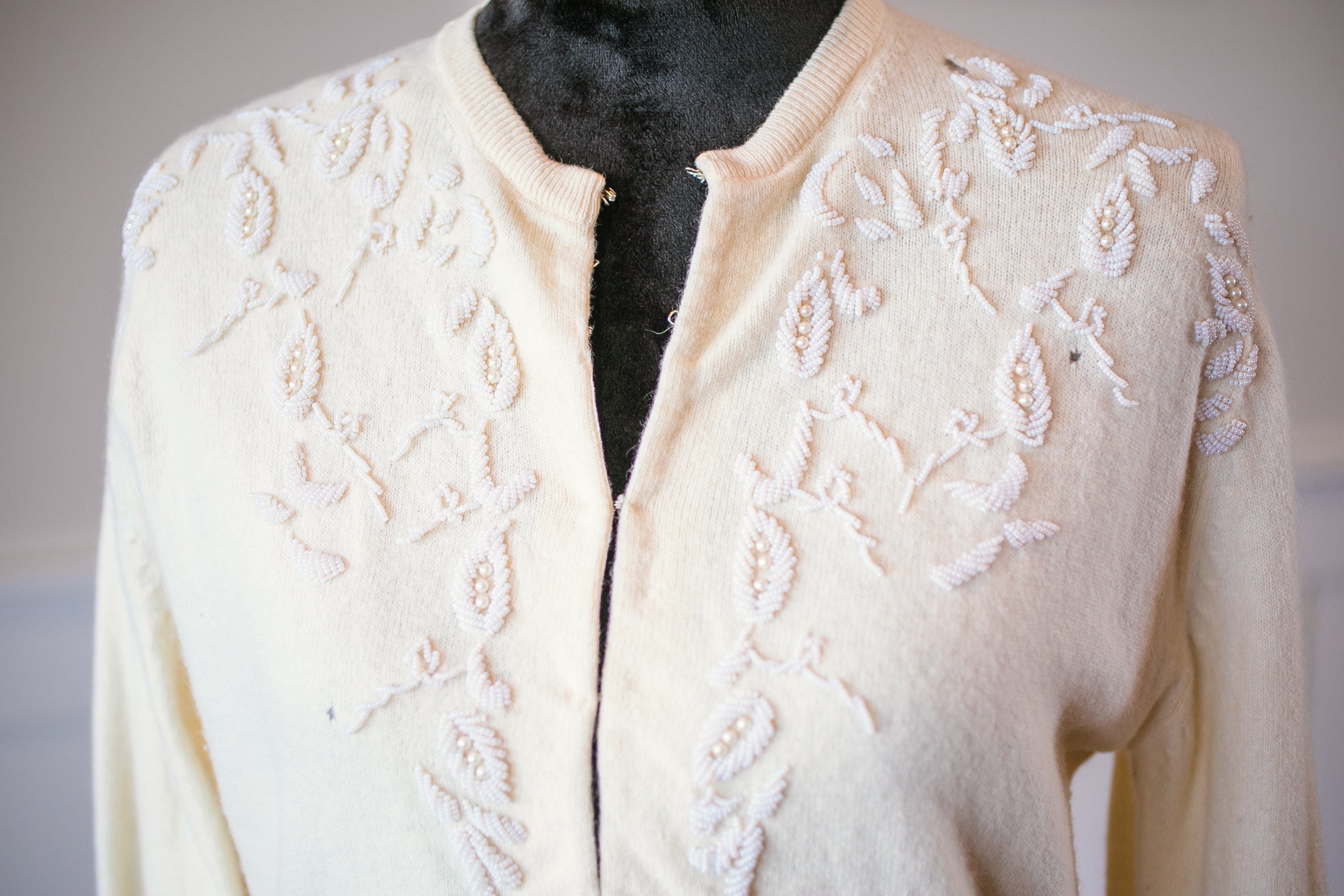 Imperial Imports Vintage Pastel Yellow Sweater, Hong Kong Beaded Lamb's ...