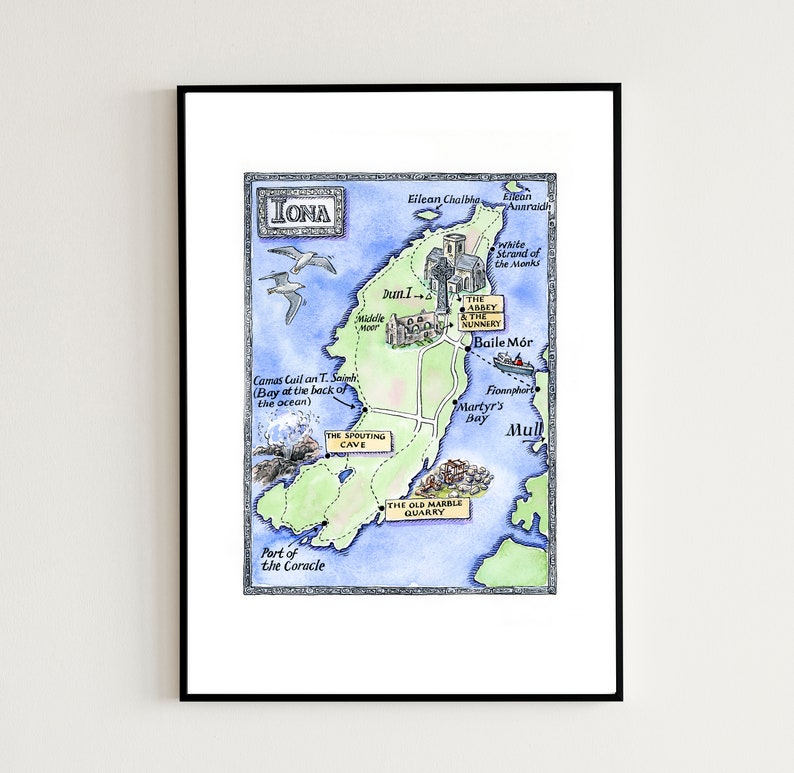 Illustrated Map of Iona-iona Souvenir Map-watercolour Scottish Island ...