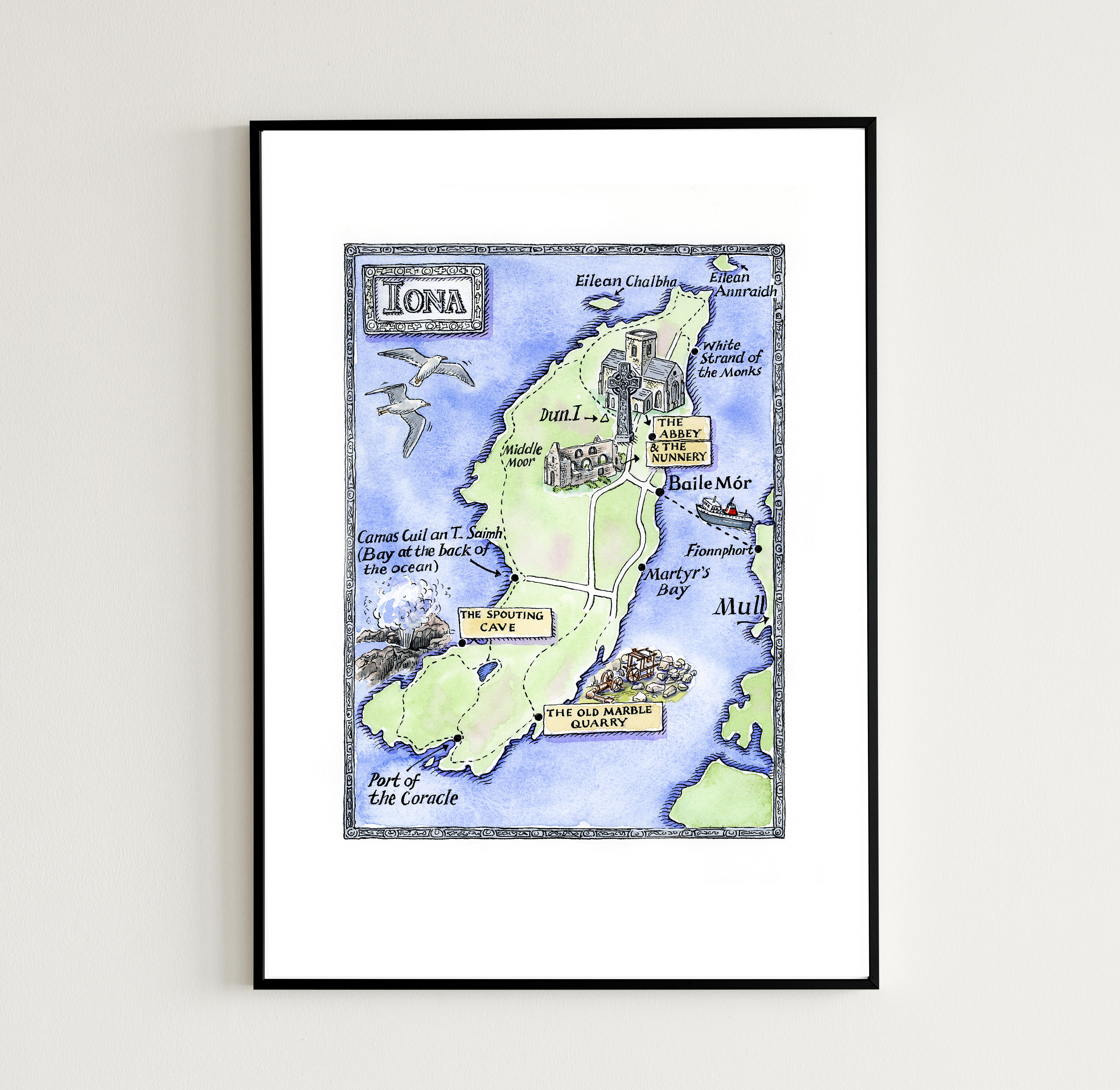 Illustrated Map of Iona-iona Souvenir Map-watercolour Scottish Island Map-hand Painted Map Gift ...