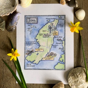 Illustrated Map of Iona-iona Souvenir Map-watercolour Scottish Island ...