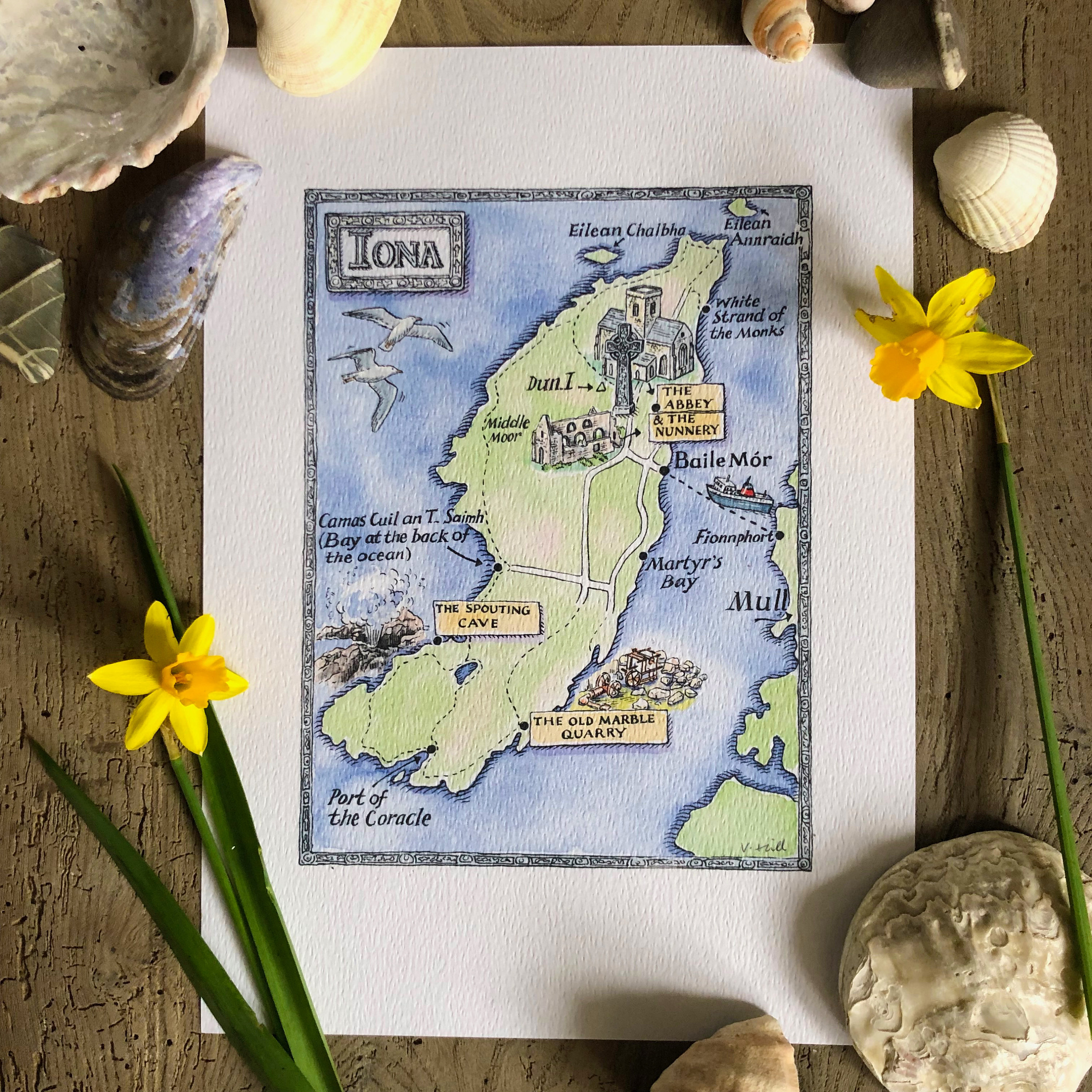 Illustrated Map of Iona-iona Souvenir Map-watercolour Scottish Island Map-hand Painted Map Gift ...