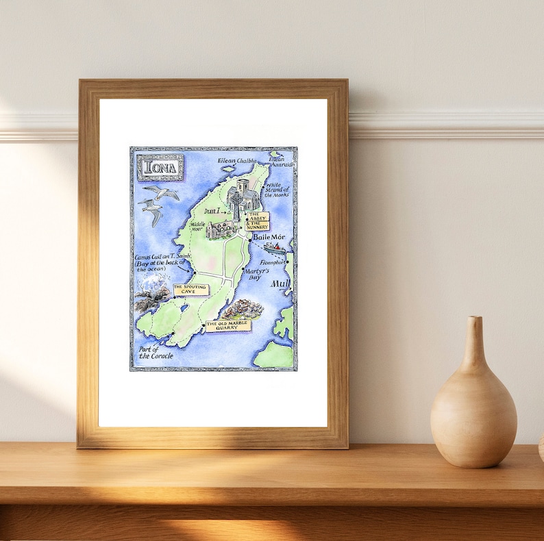 Illustrated Map of Iona-iona Souvenir Map-watercolour Scottish Island ...