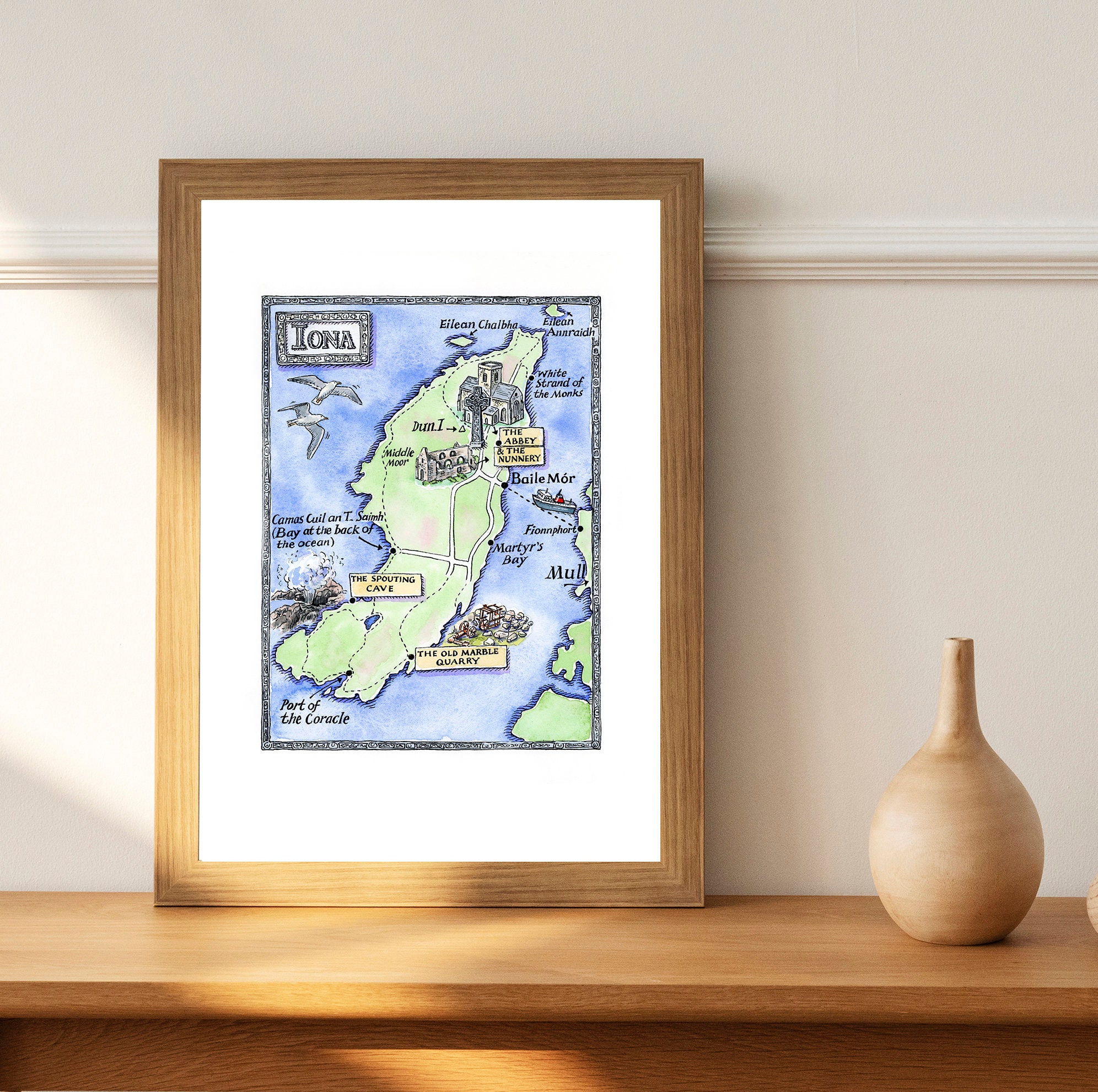 Illustrated Map of Iona-iona Souvenir Map-watercolour Scottish Island ...